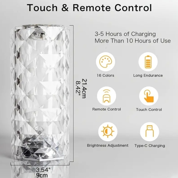 Accents | Crystal Lamp 16 Color Changing Rgb Night Light Touch Lamp Usb ...